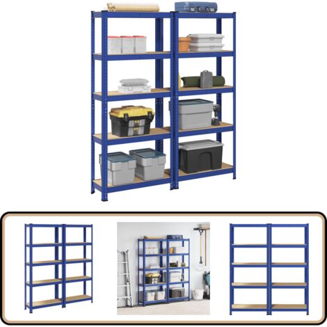 vidaXL Lagerregale mit 5 Böden 2 Stk. Blau Stahl & Holzwerkstoff