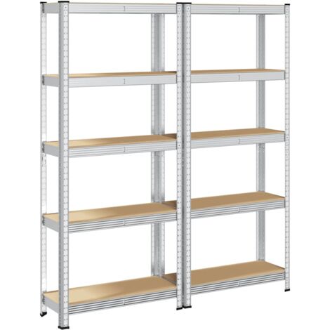 vidaXL Lagerregale mit 5 Böden 2 Stk. Silbern Stahl & Holzwerkstoff