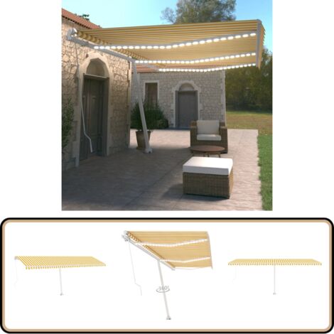 Markise Manuell Einziehbar mit LED 600x350 cm Gelb Weiß - Outdoor ...