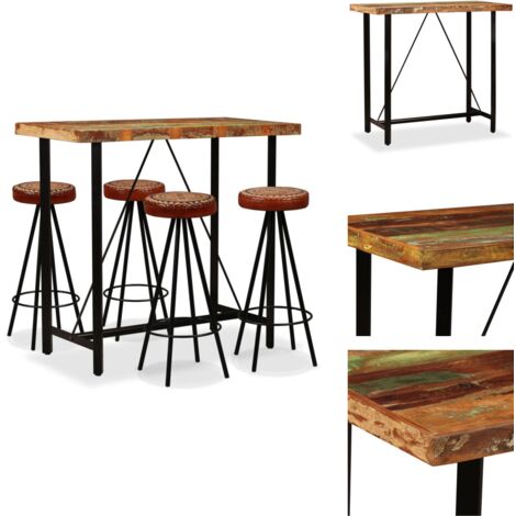 5-tlg. Bar-Set Altholz Massiv, Echtleder und Canvas - Industriel Style ...