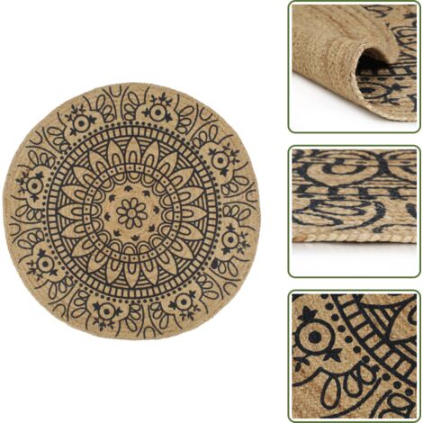 Teppich Handgefertigt Jute mit Dunkelblauem Aufdruck 150 cm ...