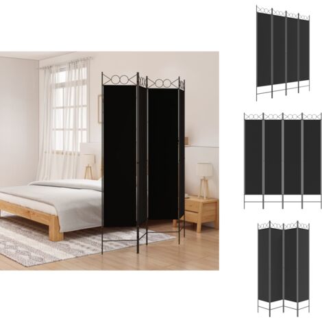 Raumteiler - Living 4-tlg. Paravent Schwarz 160x200 cm Stoff