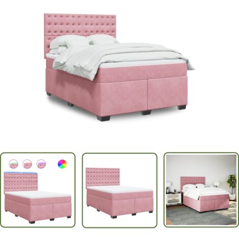The Living Store Boxspringbett mit Matratze Rosa 140x190 cm Samt ...