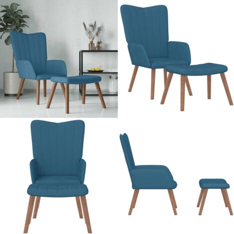 Relaxsessel mit Hocker Blau Samt - Sessel - Samt Sessel - Blau Sessel ...