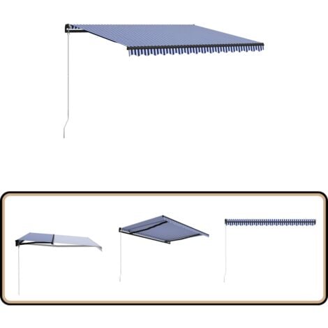 Einziehbare Markise Handbetrieben 450 x 300 cm Blau und Weiß - Außenmarkise - Handbetriebene ...