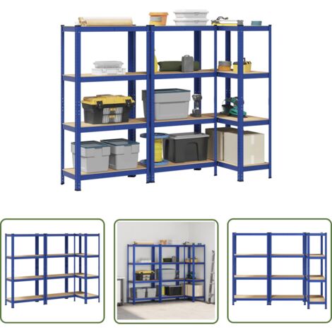 vidaXL Lagerregale mit 4 Böden 3 Stk. Blau Stahl & Holzwerkstoff