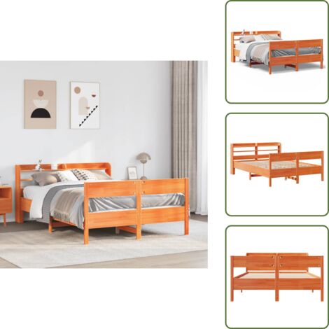 vidaXL Massivholzbett ohne Matratze Wachsbraun 135x190 cm Kiefernholz