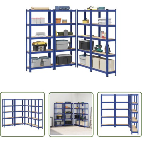 vidaXL Lagerregale mit 5 Böden 4 Stk. Blau Stahl & Holzwerkstoff