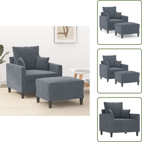 The Living Store Sessel mit Hocker Dunkelgrau 60 cm Samt - Samtsofa ...