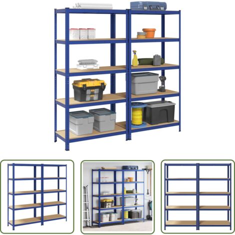 vidaXL Lagerregale mit 5 Böden 2 Stk. Blau Stahl & Holzwerkstoff
