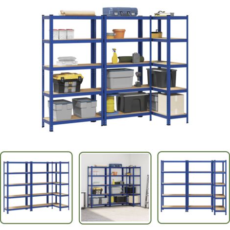 vidaXL Lagerregale mit 5 Böden 3 Stk. Blau Stahl & Holzwerkstoff