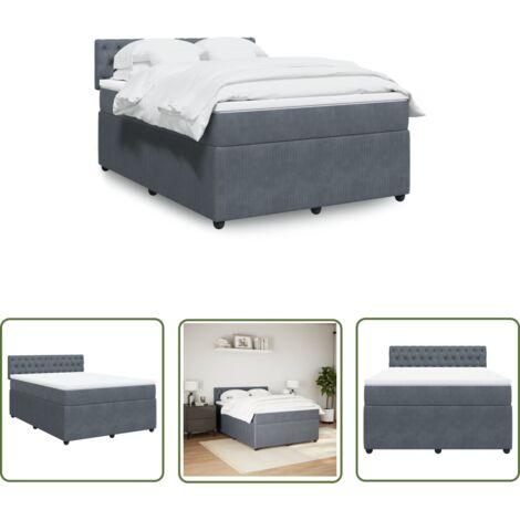 vidaXL Boxspringbett mit Matratze Dunkelgrau 140x200 cm Samt