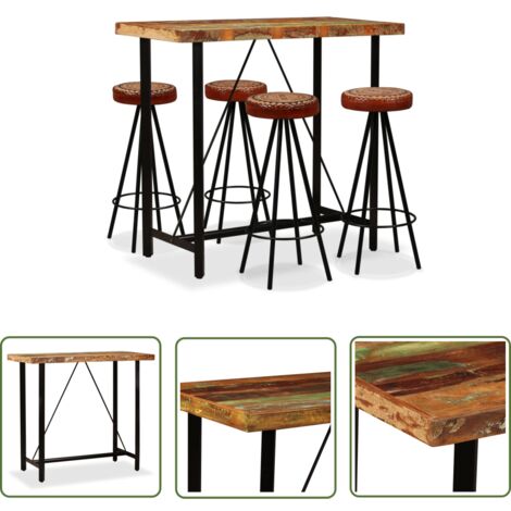 The Living Store 5-tlg. Bar-Set Altholz Massiv, Echtleder und Canvas ...