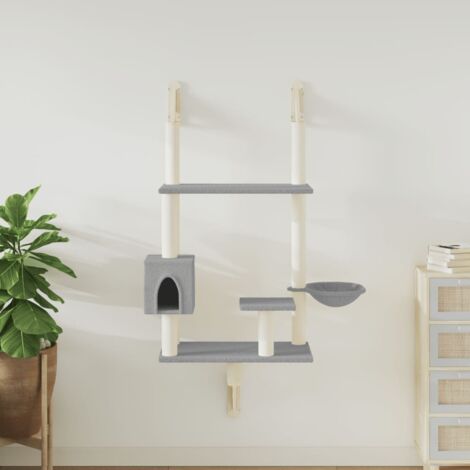 The Living Store Kratzbaum mit Kratzsäule Wandmontage Hellgrau 153 cm ...