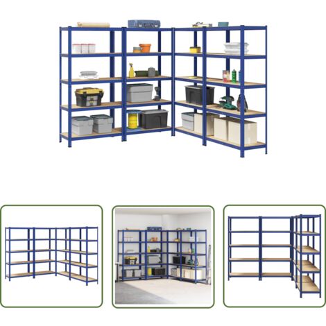 vidaXL Lagerregale mit 5 Böden 4 Stk. Blau Stahl & Holzwerkstoff