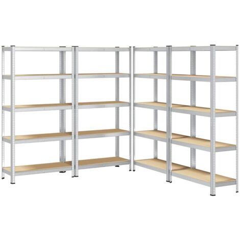 vidaXL Lagerregale mit 5 Böden 4 Stk. Silbern Stahl & Holzwerkstoff