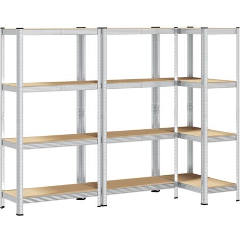 vidaXL Lagerregale mit 4 Böden 3 Stk. Silbern Stahl & Holzwerkstoff