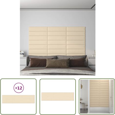 The Living Store Wandpaneele 12 Stk. Creme 60x15 cm Stoff 1,08 m² ...