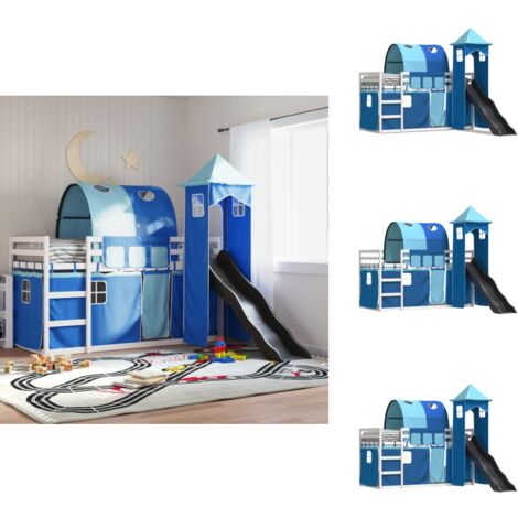 Etagenbett mit Rutsche und Gardinen Blau 80x200 cm - Kinderhochbett ...