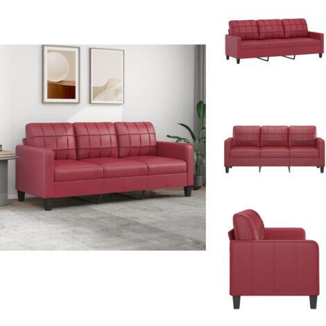 3-Sitzer-Sofa Weinrot 180 cm Kunstleder - 3-Sitzer Sofa ...