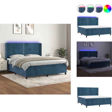 Boxspringbett mit Matratze & LED Dunkelblau 180x200 cm Samt - Samtbett ...