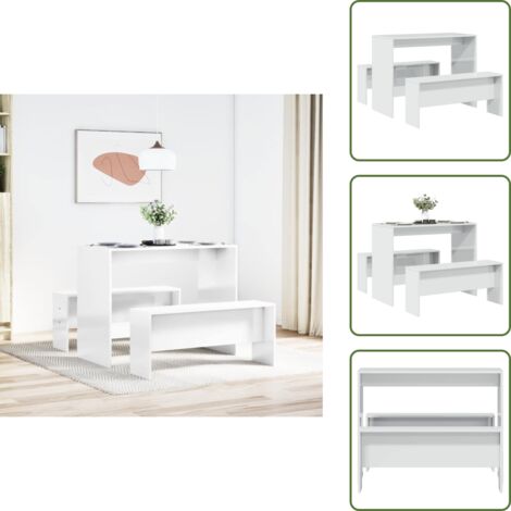 3-tlg. Esstisch und Bank Set Hochglanz-Weiß Holzwerkstoff - Esstisch ...