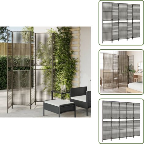 Paravent 5-tlg. Grau Poly Rattan - Raumteiler - Paravent ...
