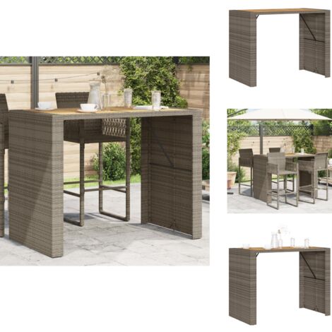 Garten-Bartisch mit Holzplatte Grau 145x80x110 cm Polyrattan ...