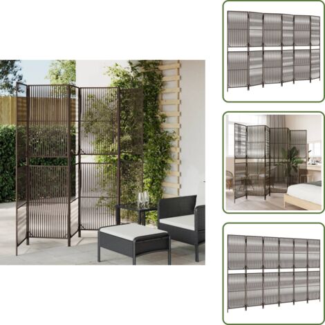 Paravent 6-tlg. Braun Poly Rattan - Raumteiler - Paravent - Holzoptik ...