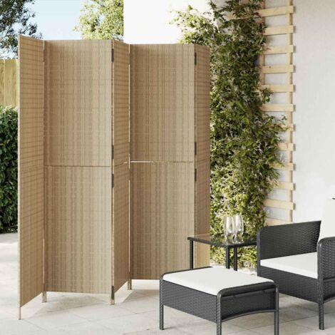 Paravent 5-tlg. Beige Poly Rattan - Raumteiler - Paravent - Holzoptik ...