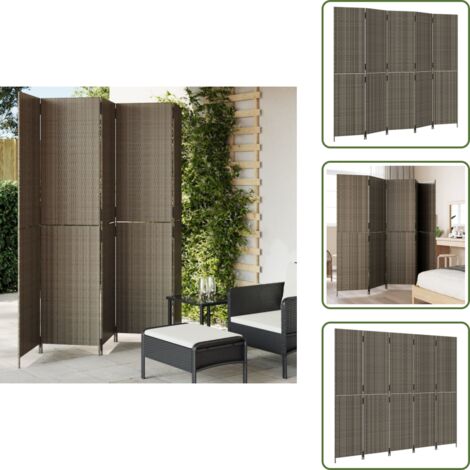 Paravent 5-tlg. Grau Poly Rattan - Raumteiler - Paravent ...