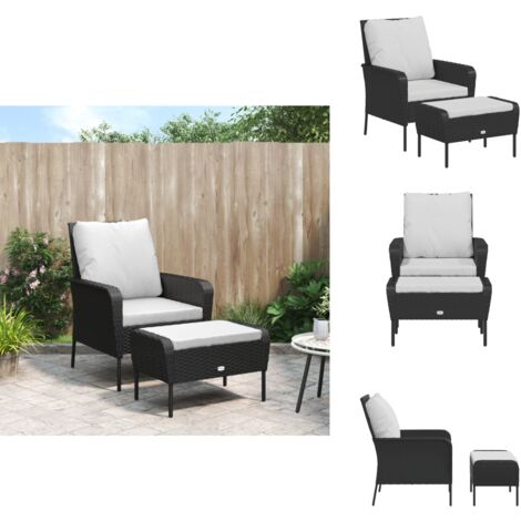 Gartenstuhl mit Fußhocker Schwarz Poly Rattan - Gartenstuhl ...