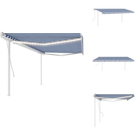 Markise Manuell Einziehbar mit LED 5x3 m Blau und Weiß - Outdoor ...