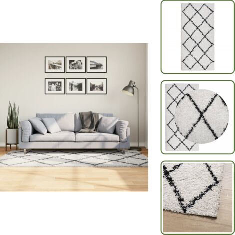 Teppich Shaggy Hochflor Modern Creme und Schwarz 100x200 cm - Shaggy ...