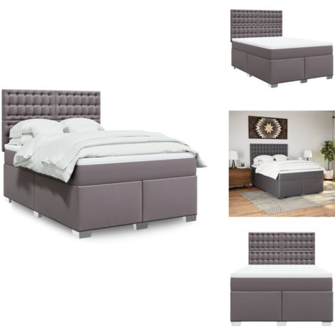 Boxspringbett mit Matratze Grau 140x200 cm Kunstleder - Boxspringbett ...