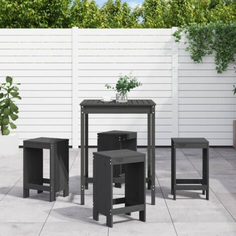 5-tlg. Gartenbar-Set Grau Massivholz Kiefer - Gartentisch - Gartenmöbel ...