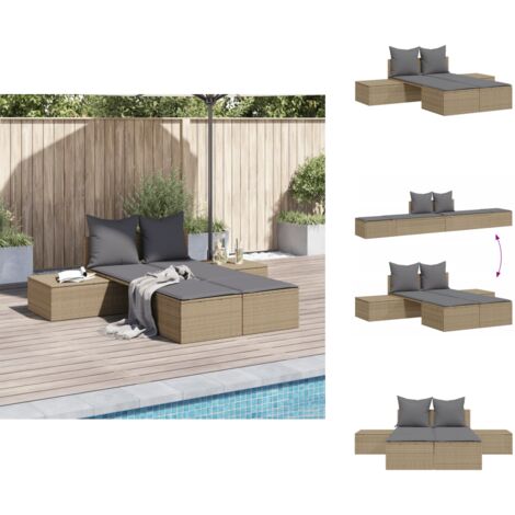 Doppel-Sonnenliege mit Auflagen Beige Poly Rattan - Doppelsonneliege ...