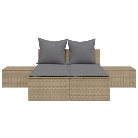 Doppel-Sonnenliege mit Auflagen Beige Poly Rattan - Doppelsonneliege ...