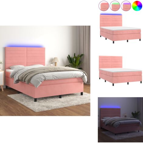 Boxspringbett mit Matratze & LED Rosa 140x190 cm Samt - Boxspringbett ...