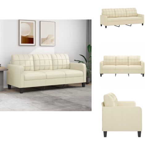 3-Sitzer-Sofa Creme 180 cm Kunstleder - Couch - 3-Sitzer-Sofa ...