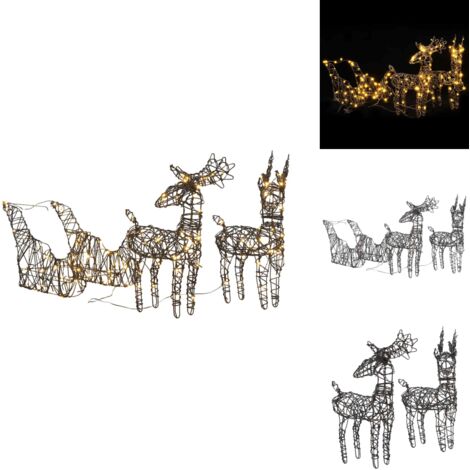 LED-Rentiere mit Schlitten 160 LEDs Warmweiß Rattan - LED-Dekoration ...