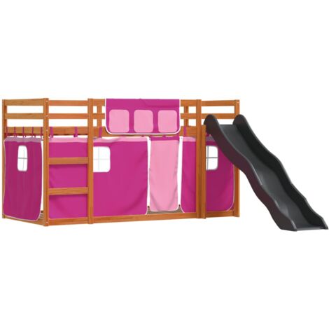 Etagenbett mit Rutsche und Gardinen Rosa 80x200 cm - Kinderhochbett ...