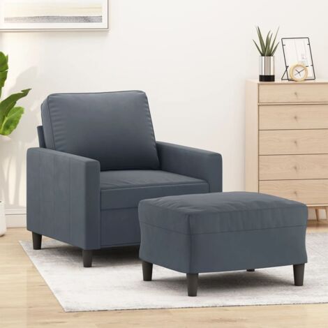 Sessel mit Hocker Dunkelgrau 60 cm Samt - Samtsessel - Wohnzimmermöbel ...