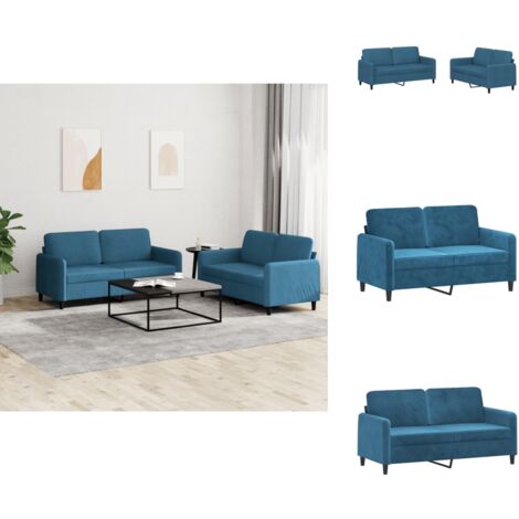 2-tlg. Sofagarnitur Blau Samt - Samtsofa - Couch Blau - Wohnzimmersofa ...