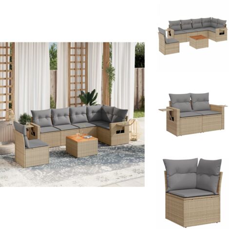 7-tlg. Garten-Sofagarnitur mit Kissen Beige Poly Rattan - Gartenmöbel ...