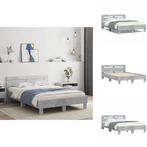 Bettgestell mit Kopfteil Betongrau 135x190 cm Holzwerkstoff - Beton ...