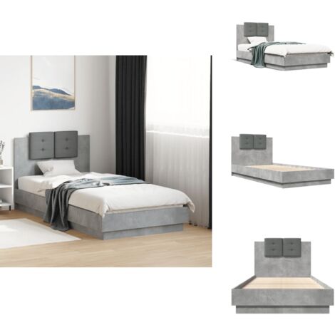 Bettgestell mit Kopfteil Betongrau 75x190 cm Holzwerkstoff - Bettes ...