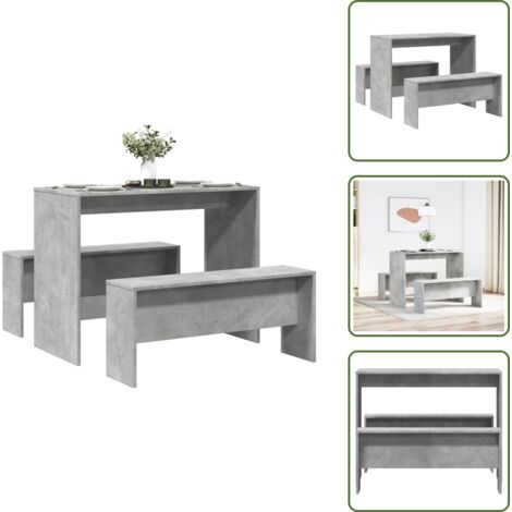 3-tlg. Esstisch und Bank Set Betongrau Holzwerkstoff - Esstisch Und ...