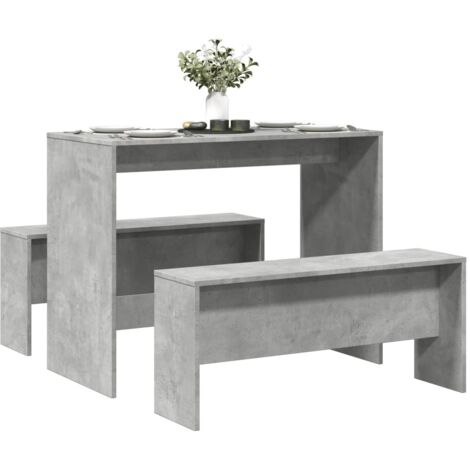3-tlg. Esstisch und Bank Set Betongrau Holzwerkstoff - Esstisch Und ...