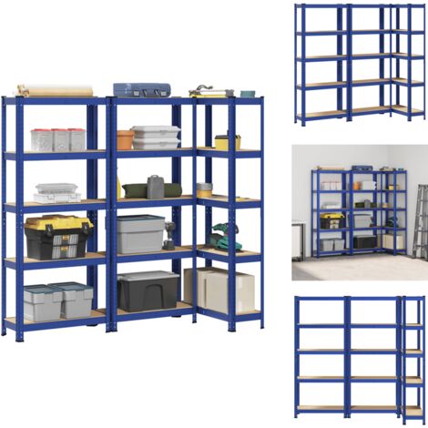 Lagerregale mit 5 Böden 3 Stk. Blau Stahl & Holzwerkstoff - Regal ...